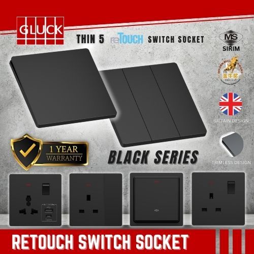RETOUCH THIN 5 Switch Series - 1Gang 2 Gang 3 Gang 4 Gang (BLACK Series ...