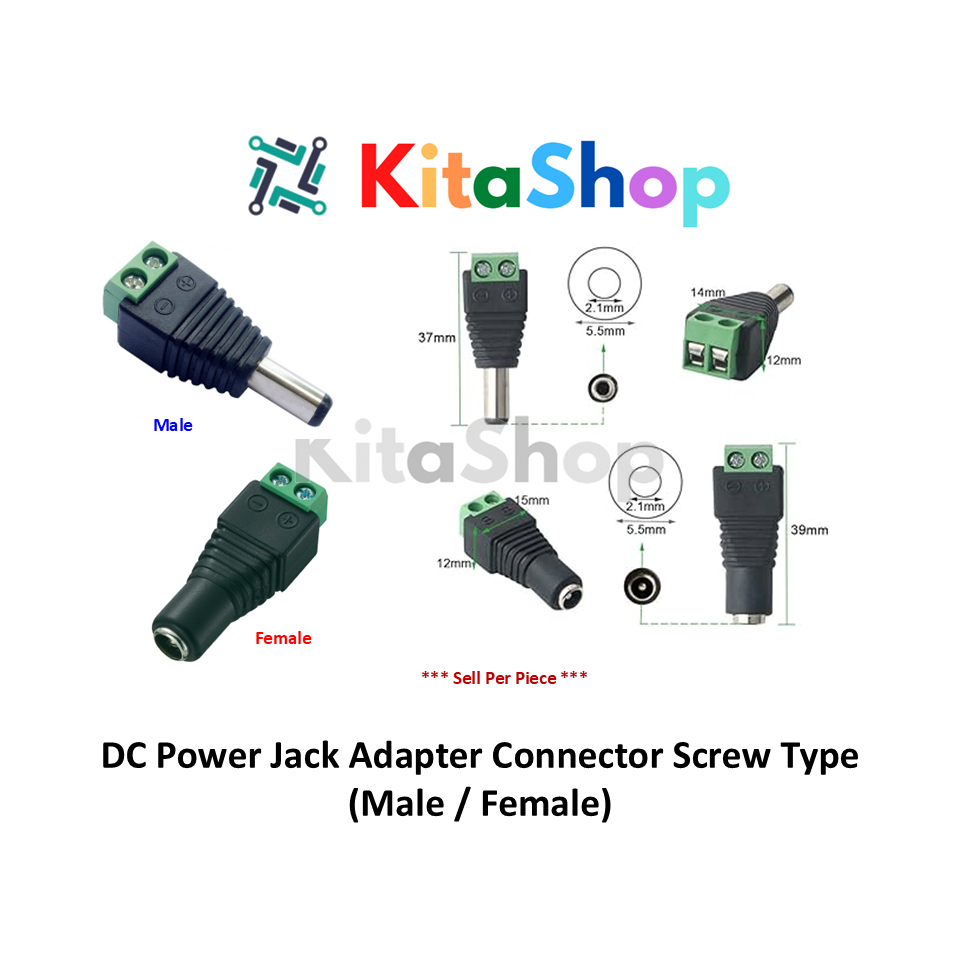 DC Power Jack Adapter Connector Screw Type (Male / Female) | Shopee ...