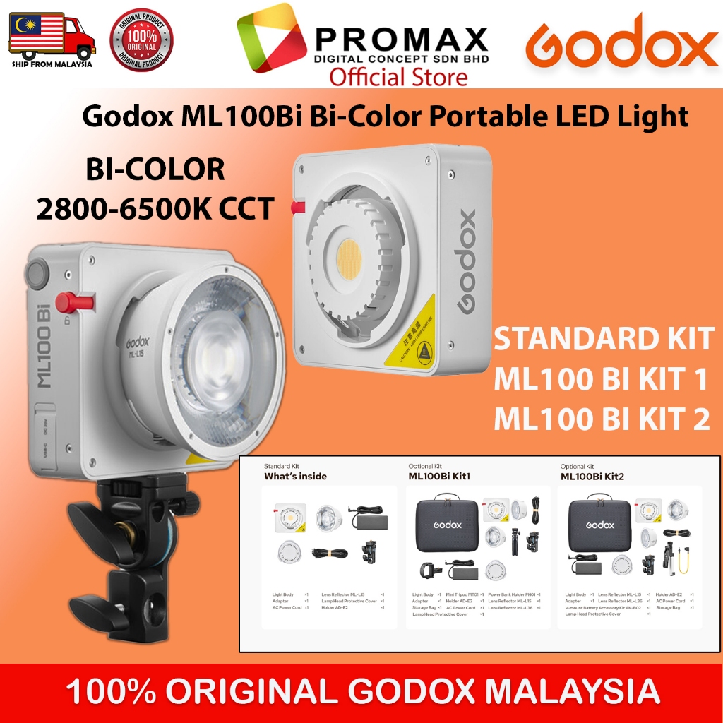 Godox ML100Bi ML100 BI Bi-Color Portable LED Light outdoor and indoor (2800-6500K CCT) (Orignal ...