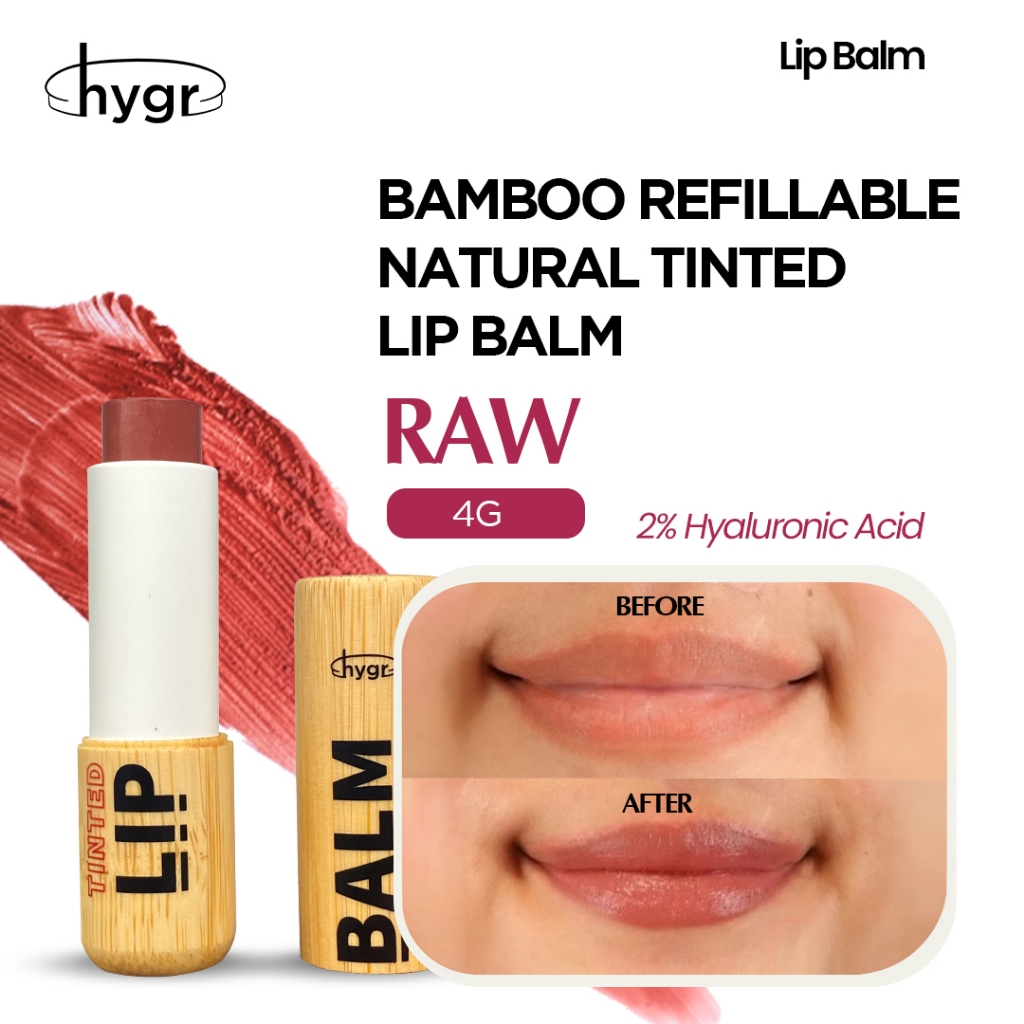 hygr Bamboo Refillable Natural Tinted Lip Balm 2% Hyaluronic Acid - Raw ...