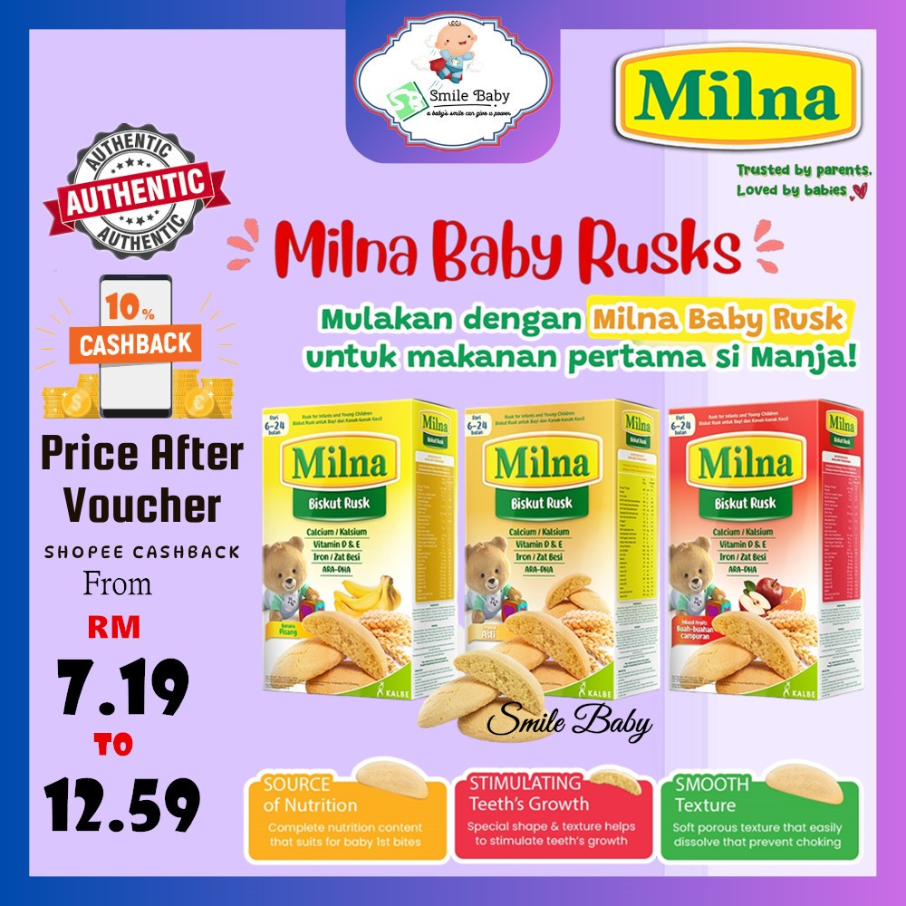 Milna Baby Rusk Original / Banana / Mix Fruit (130g/260g) For 6+ Months ...
