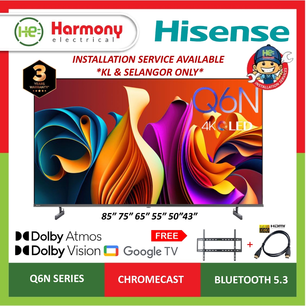 HISENSE QLED TV 55Q6N 55" 4K UHD / GOOGLE TV / SMART TV 55Q6N Q6N SERIES | Shopee Malaysia