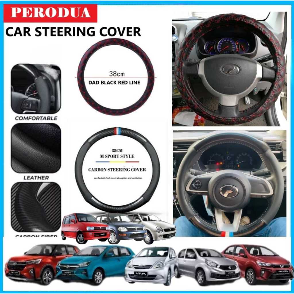 Car Steering Wheel Cover Stereng Carbon Leather Myvi Axia Bezza Kancil ...