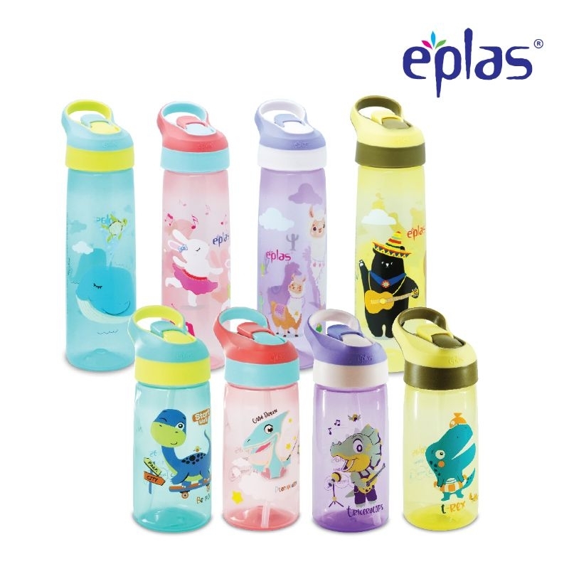 EPLAS KIDS Cartoon Water Bottle With Straw and Handle, Botol Air Kanak, 550ml / 850ml, BPA Free ...