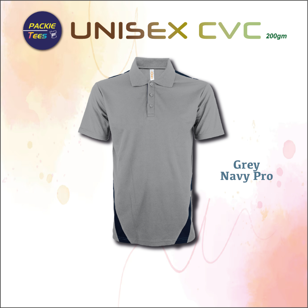 QD7960 LIGHT GREY/NAVY PRO UNISEX CVC CUT AND SEW POLO COLLAR SHORT ...