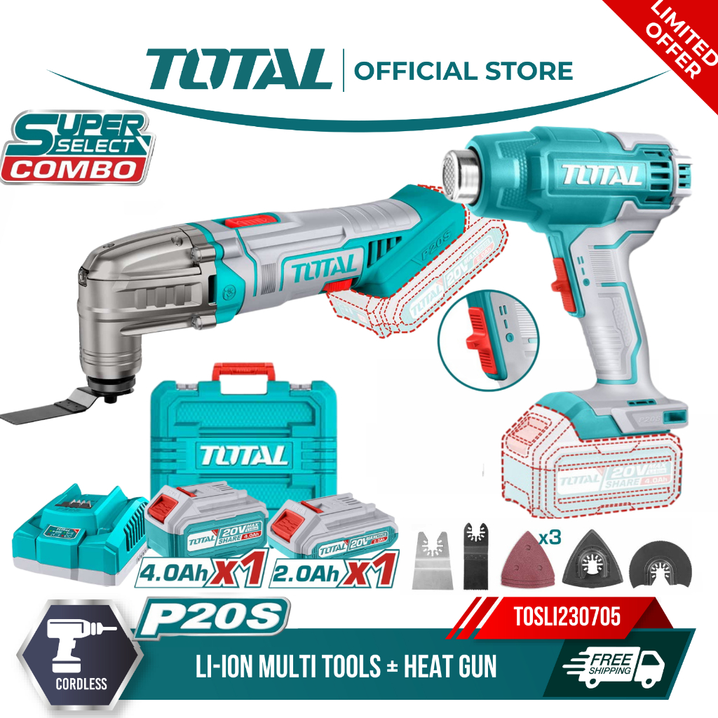 TOTAL Cordless 2 pcs Combo Cordless Multi Tools & Heat Gun TOSLI230705 | Shopee Malaysia