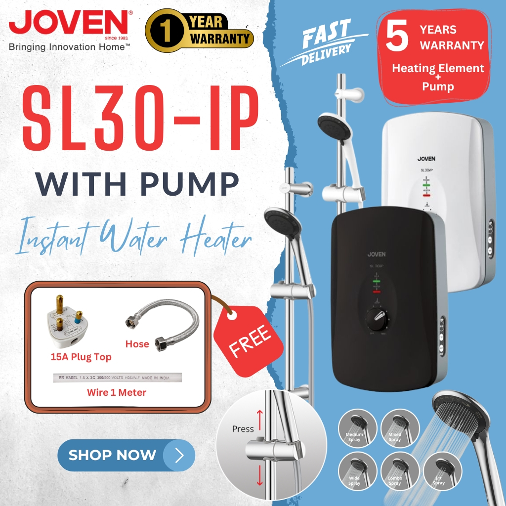 JOVEN SL30IP INSTANT WATER HEATER WITH PUMP WHITE/BLACK SIRIM (FREE ...