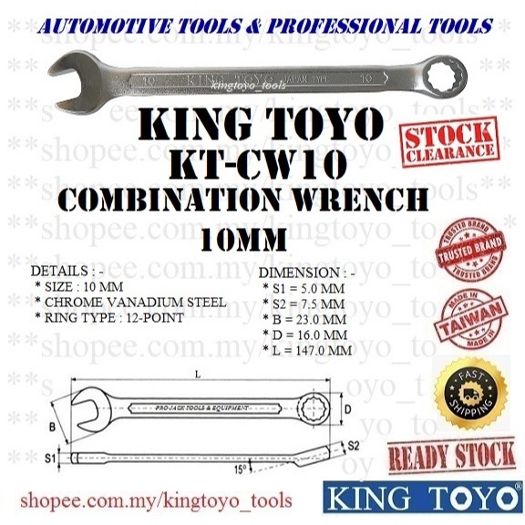 KT-CW10 ~ 2025 Original KING TOYO Combination Wrench - 10mm | Shopee ...
