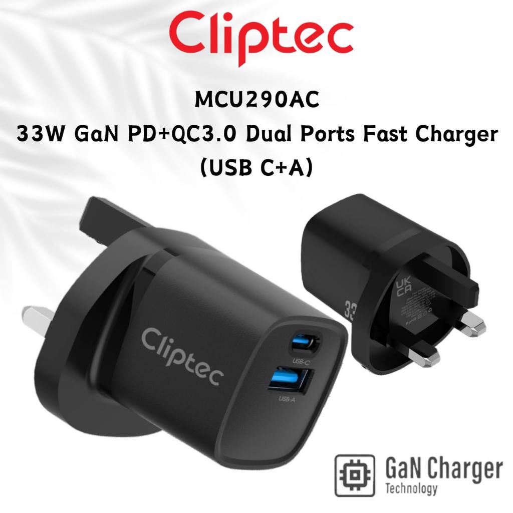 Cliptec M-Series MCU290AC 33W GaN PD+QC3.0 Dual Ports Fast Charger (USB ...