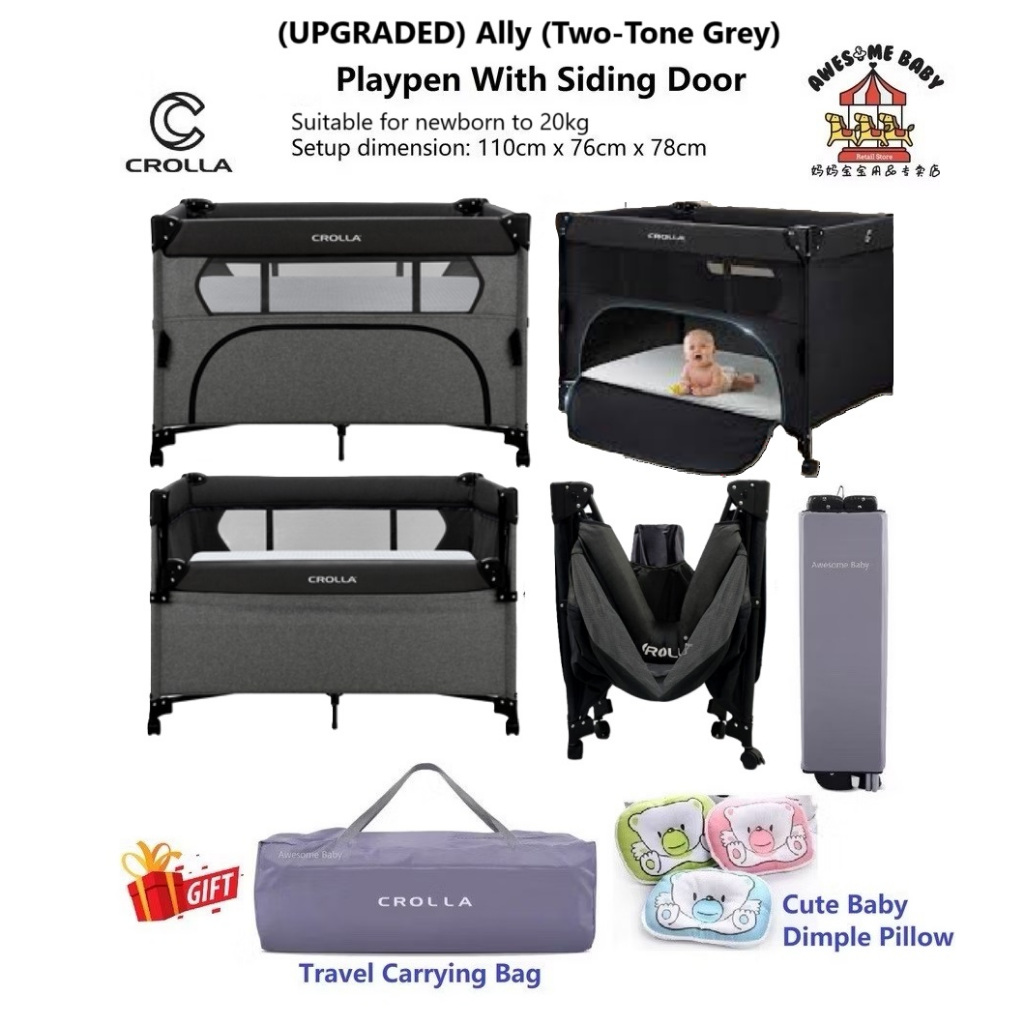 Crolla Upgrade Version Ally Playpen Grey with Sliding Door For Newborn ...