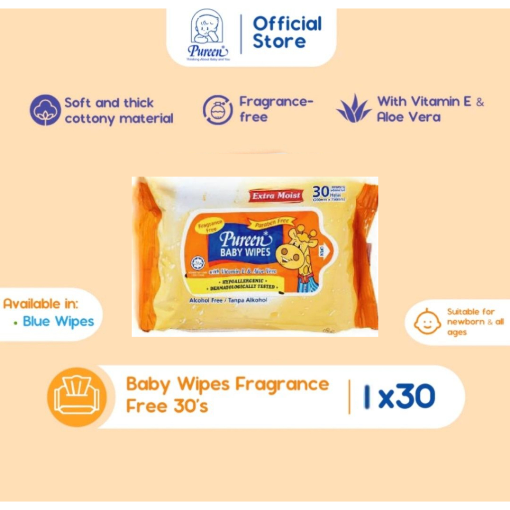 Pureen Baby Wipes Single Pack (1 x 30's) | Fragrance-free | Halal ...