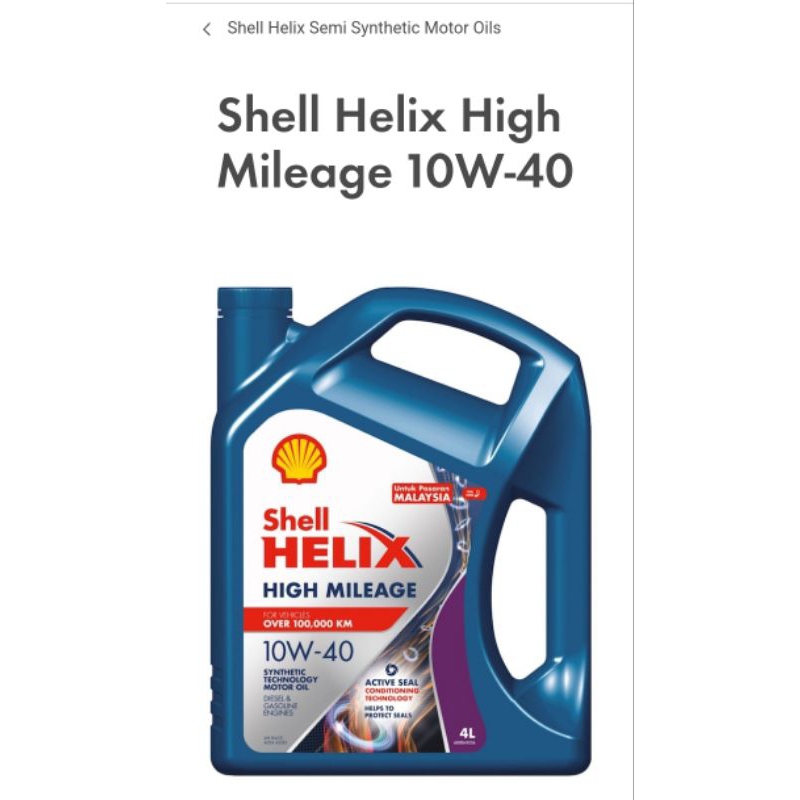 Shell Helix High Mileage 10W40 4L @ORIGIINAL MADE IN MALAYSIA | Shopee ...