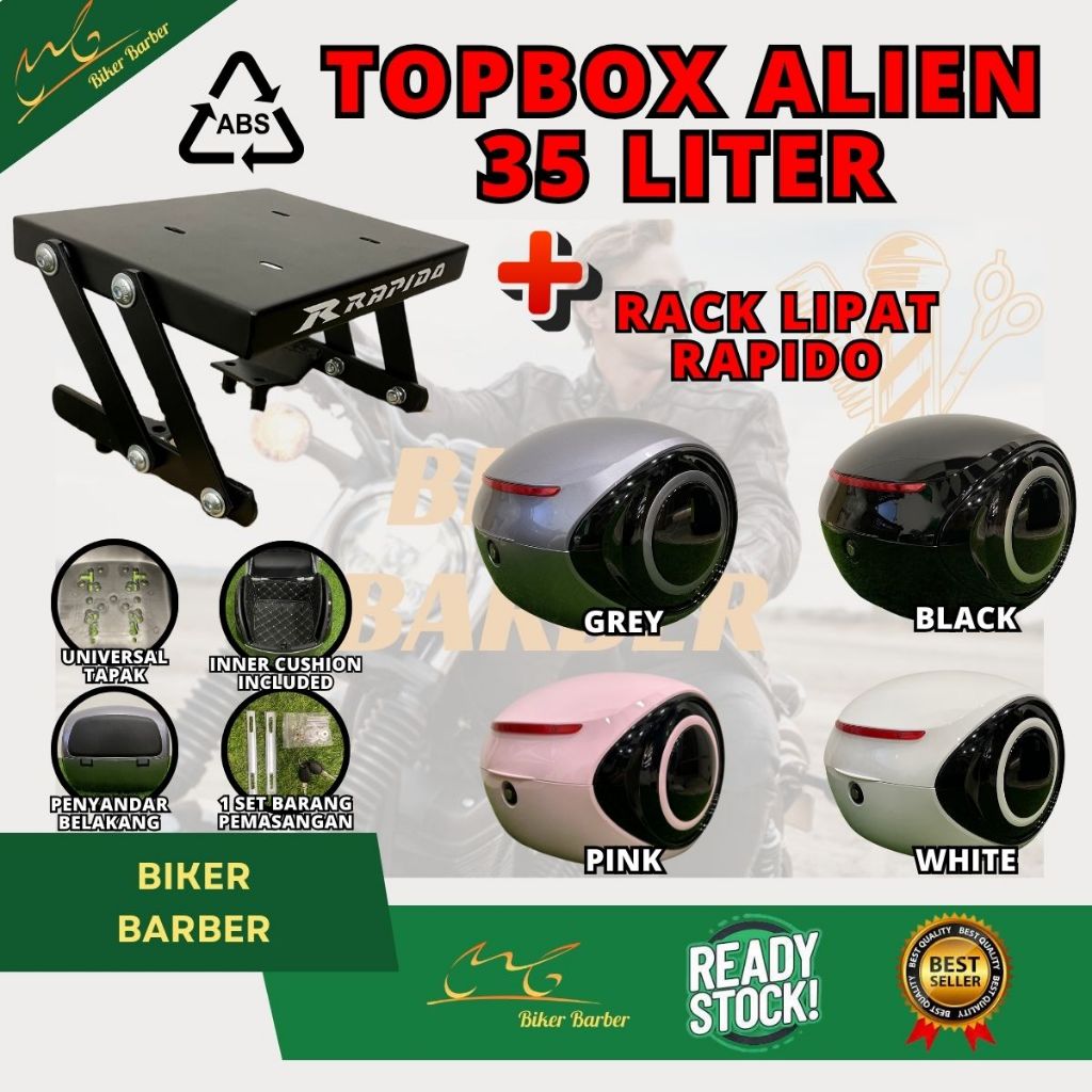 TOPBOX Alien Siput Motor 35l PNP Rack Lipat Besi Rapido Box Bulat Motor ...