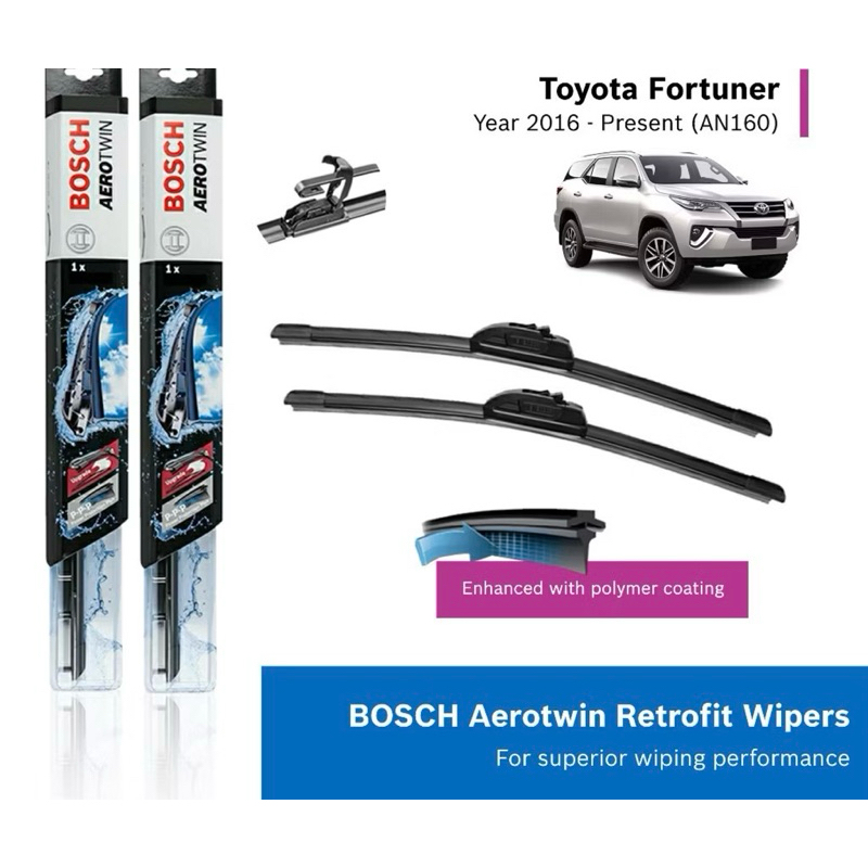 Bosch AeroTwin Retrofit U Hook Wiper Set For Toyota Fortuner AN160(22/16) | Shopee Malaysia