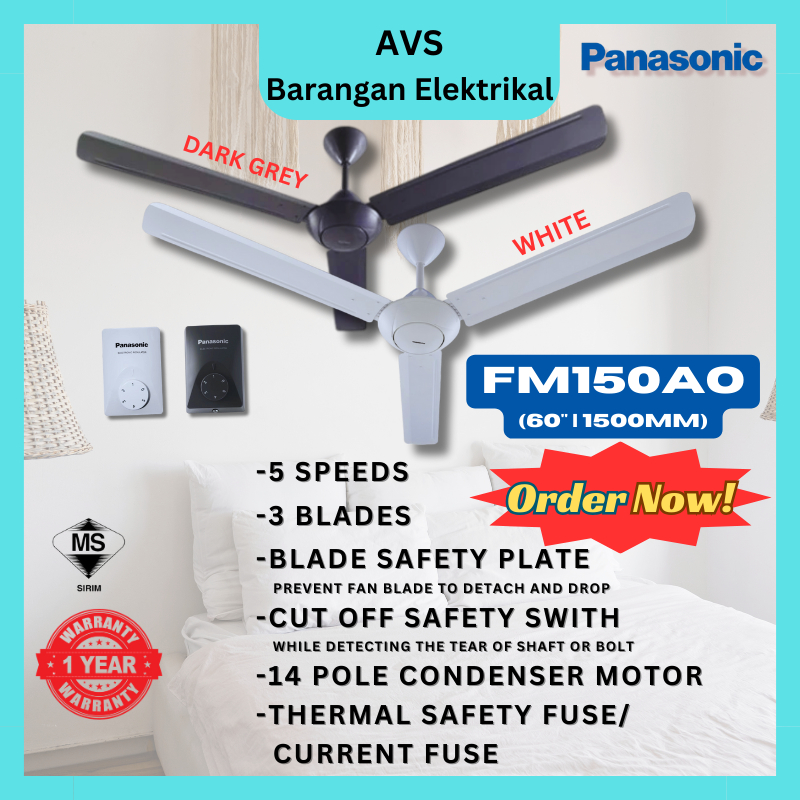 PANASONIC FM15AO 60" 150CM 3 FAN BALDE FAN CEILING FAN REGULATOR KIPAS ...