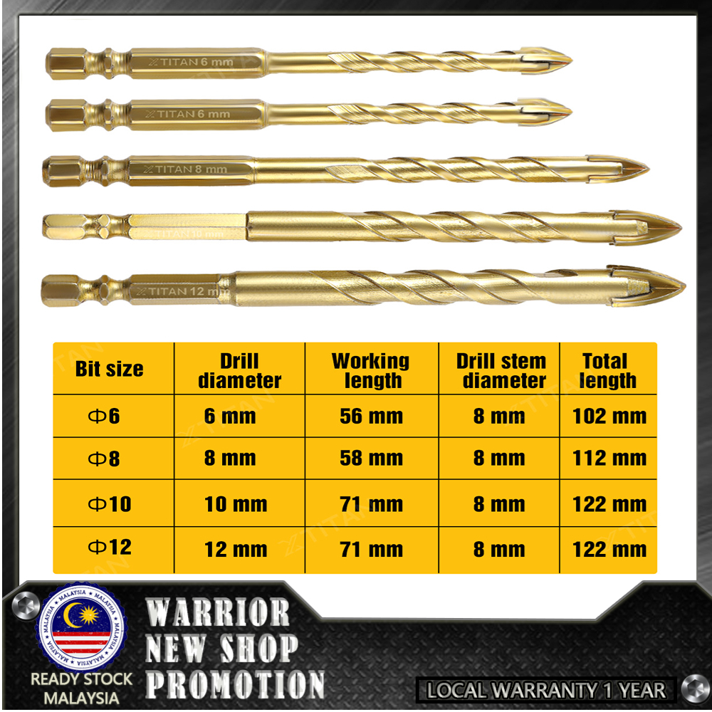 【🔥New🔥】6/8/10/12 mm alloy cross drill bit combination set gold, multi ...