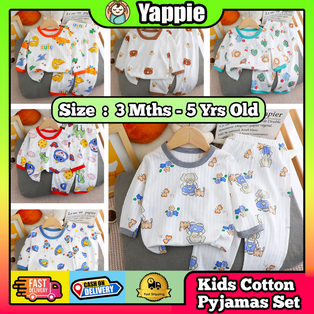 Baby Kids Pyjamas Set Cotton Long Sleeve Sleepwear Boy Girl Budak Baju ...