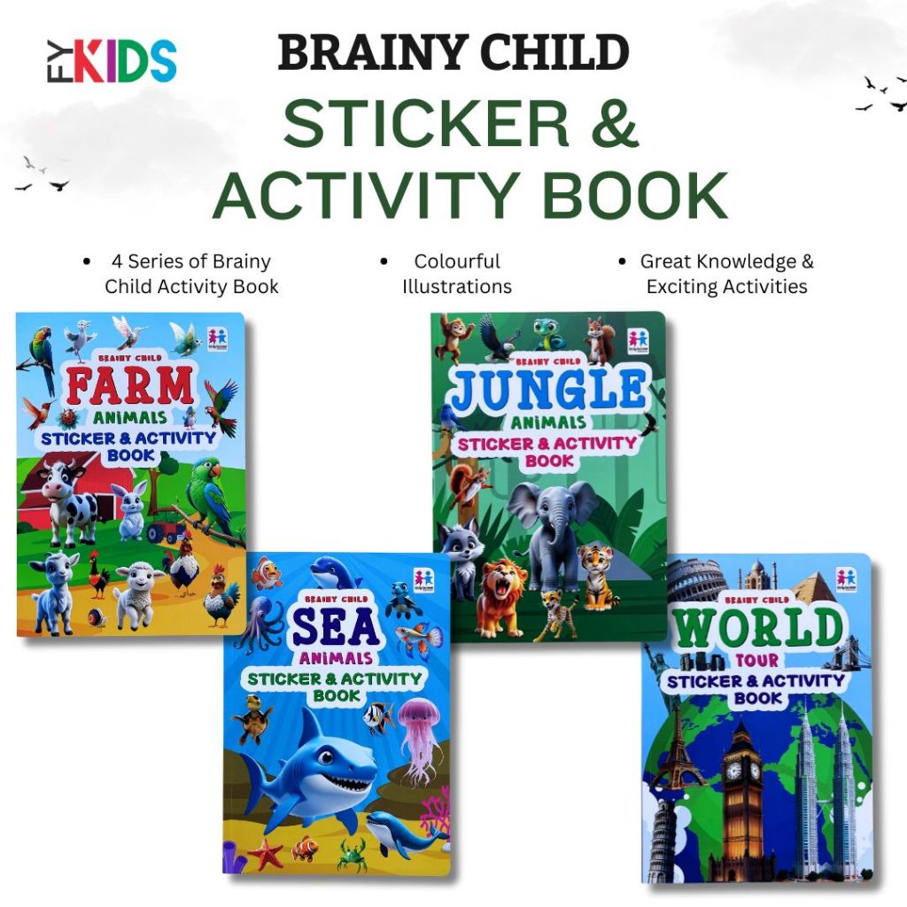 FYKIDS - BRAINY CHILD STICKER & ACTIVITY BOOK SERIES -Saiz A4 -Learning ...
