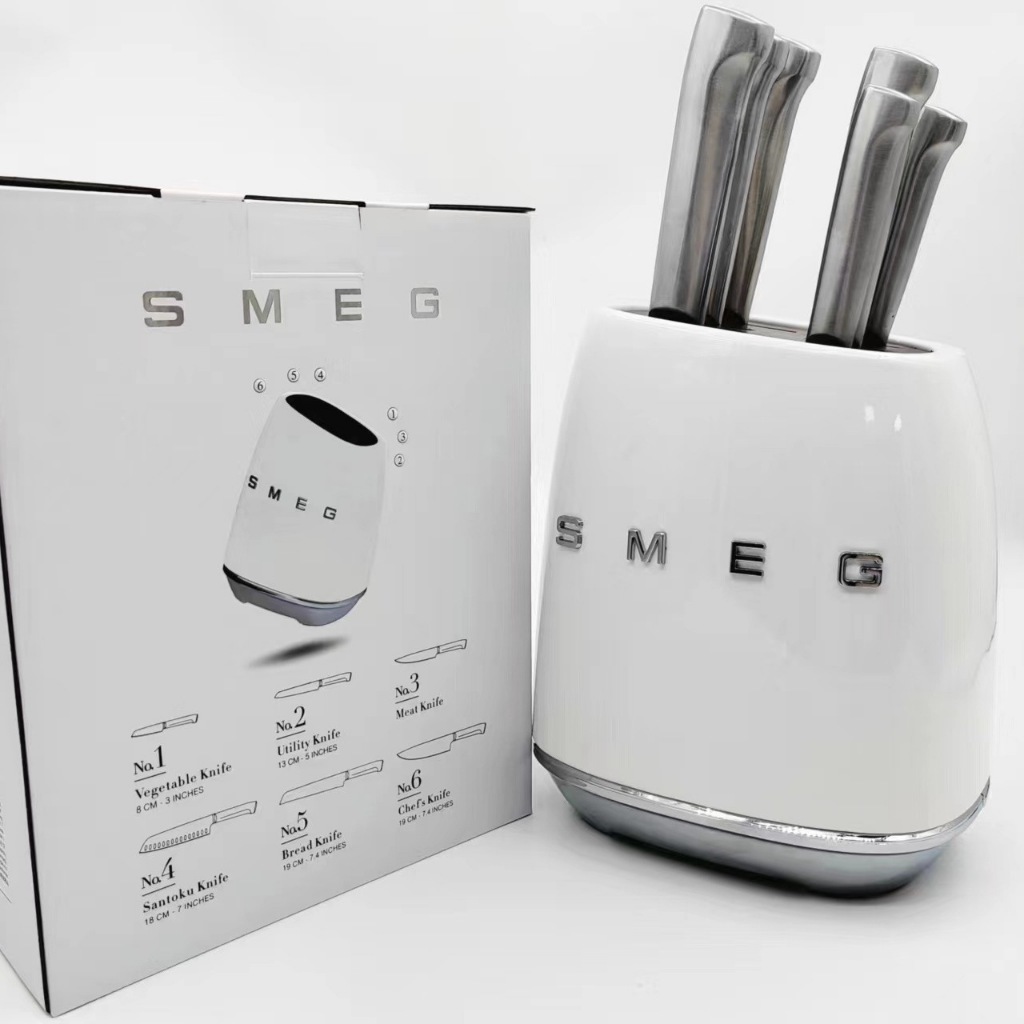 SMEG retro stainless steel set knife holder for home kitchen complete ...