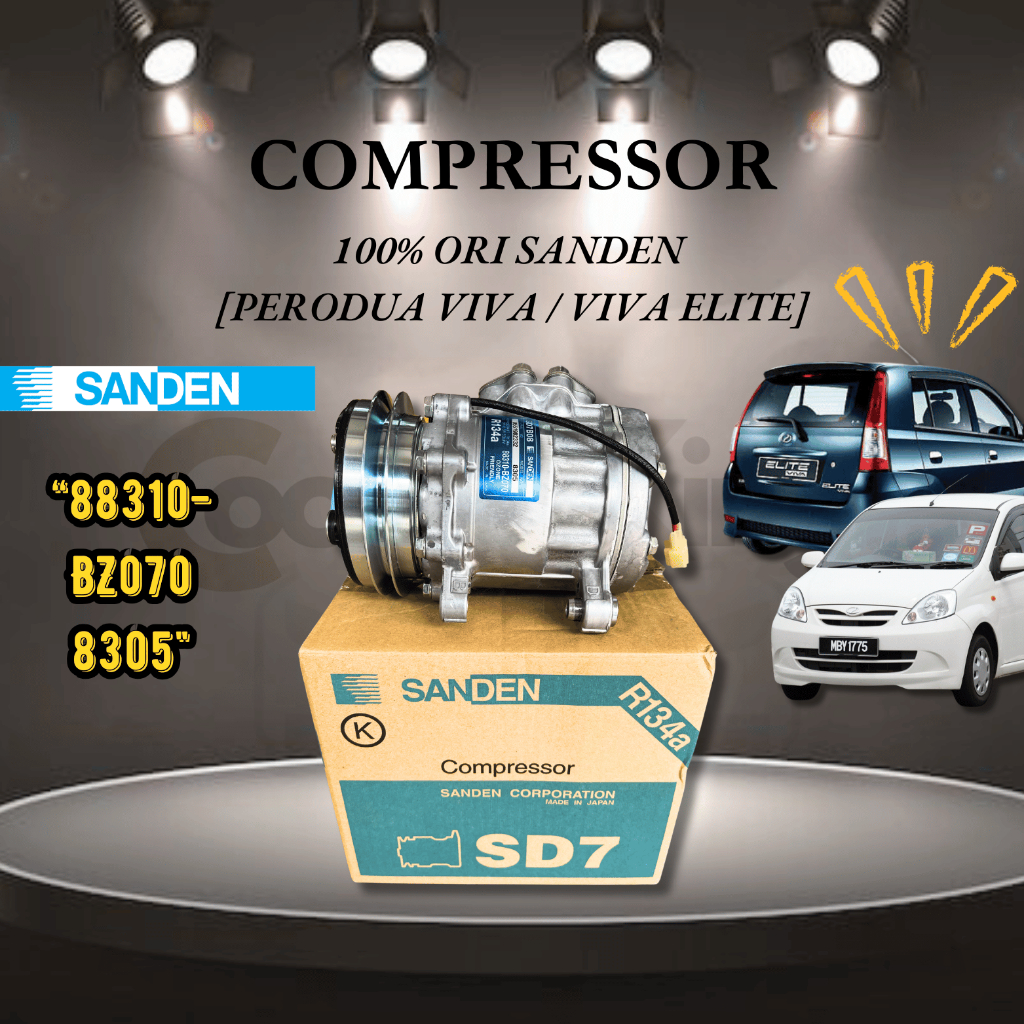 100% Original Sanden [Perodua Viva / Viva Elite] Car Aircond Compressor ...