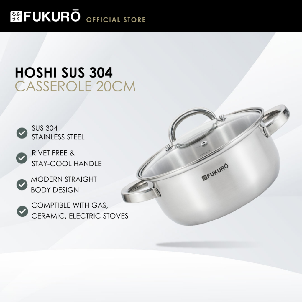 Fukuro Hoshi 304 Stainless Steel Casserole With Lid 20cm / Periuk ...
