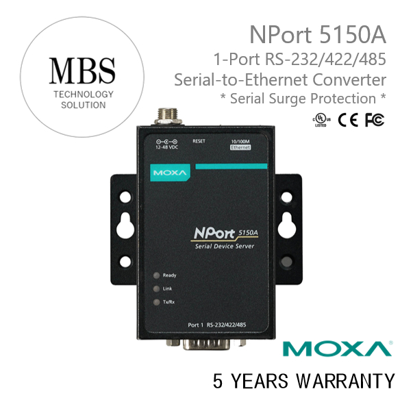 MOXA Original Brand New NPort 5150A - 1-Port Serial RS-232/422/485(DB9)-to-TCP/IP (RJ45) *Surge ...