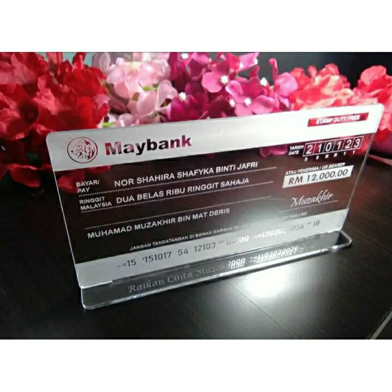 Replika Cek Hantaran Kahwin Ukir Laser Akrilik Mockup Cheque Engrave ...