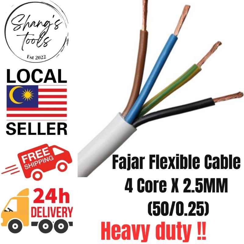 (Heavy duty ) 10 METER Fajar 2.5mm x 4 Core electric wire / cable ...