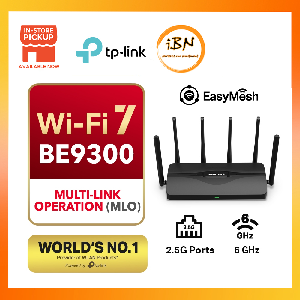 Mercusys BE9300 Wi-Fi 7 Tri Band Router MR47BE 6x High-Gain Antennas ...
