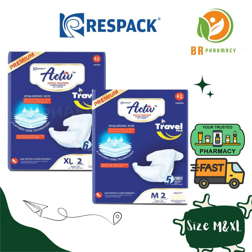 RESPACK Activ PREMIUM Tape Series Adult Diapers Travel Pack 2’s/PACK ...