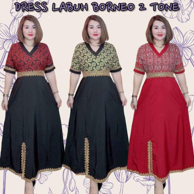 PREMIUM DRESS LABUH CORAK BORNEO PUA KUMBU ( 2 TONE ) | Shopee Malaysia