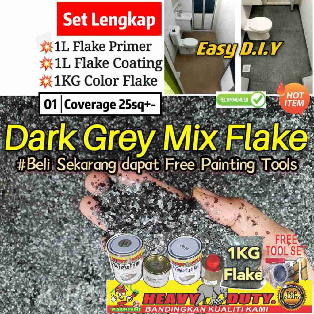 DARK GREY MIX COLOUR FLAKE COATING ( 1 SET ) ( FREE TOOLS / 1L WP ...