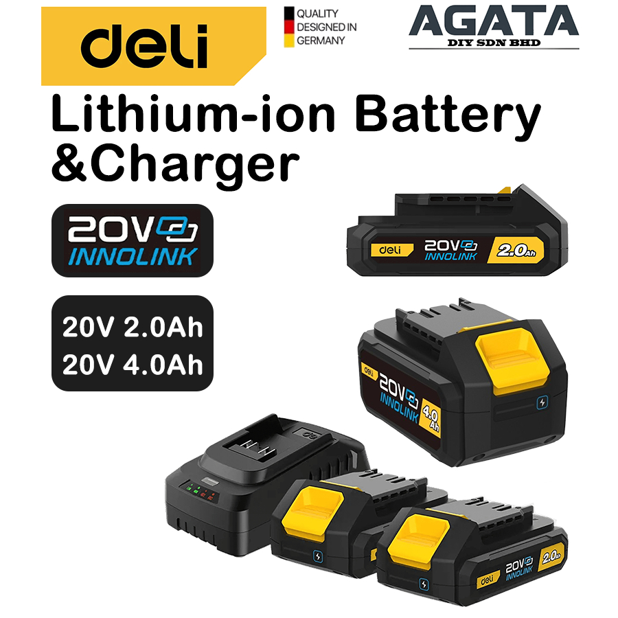 DELI Battery 20V Li-Ion Battery 2.0Ah/4.0Ah Battery & Charger Lithium ...