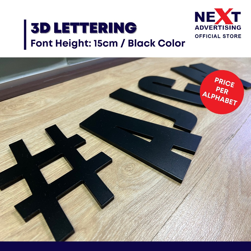 [H - 15CM] 3D Lettering & Numbering | Black Color | Hiasan Dinding 3D ...