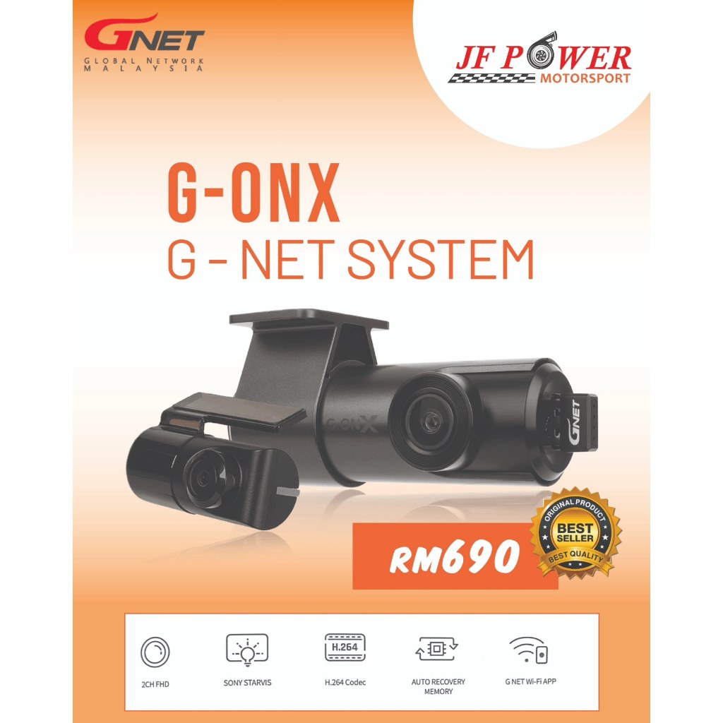 GNet G-ONX 1080P FHD|FHD 2CH Car Dashcam Full Set Front + Rear + Cable ...