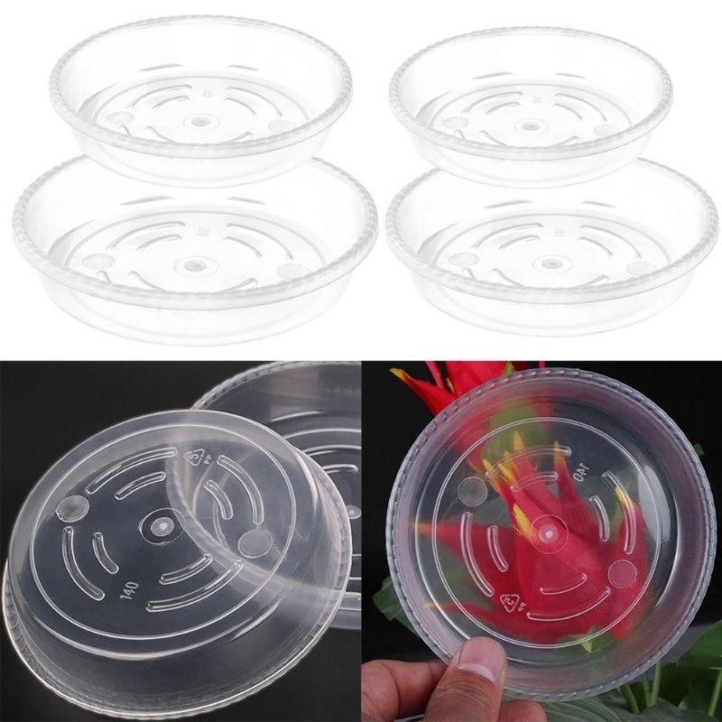 Round Clear Plastic Flower Pot Tray Base Plant Saucer with Ridges ...