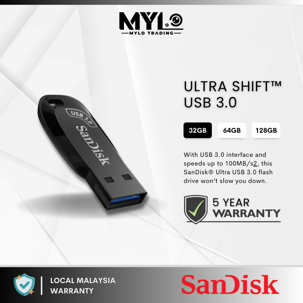 Sandisk Ultra Shift USB 3.0 Flash Drive CZ410 (32GB/64GB/128GB/256GB ...
