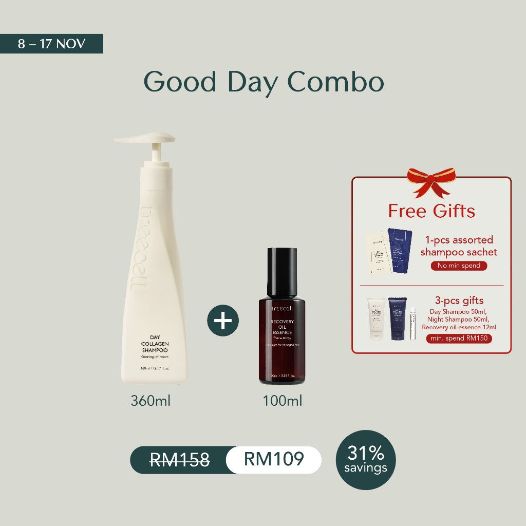 11.11 [Good Day Combo] treecell Day Collagen Shampoo (360ml) + Recovery Oil Essence (100ml ...