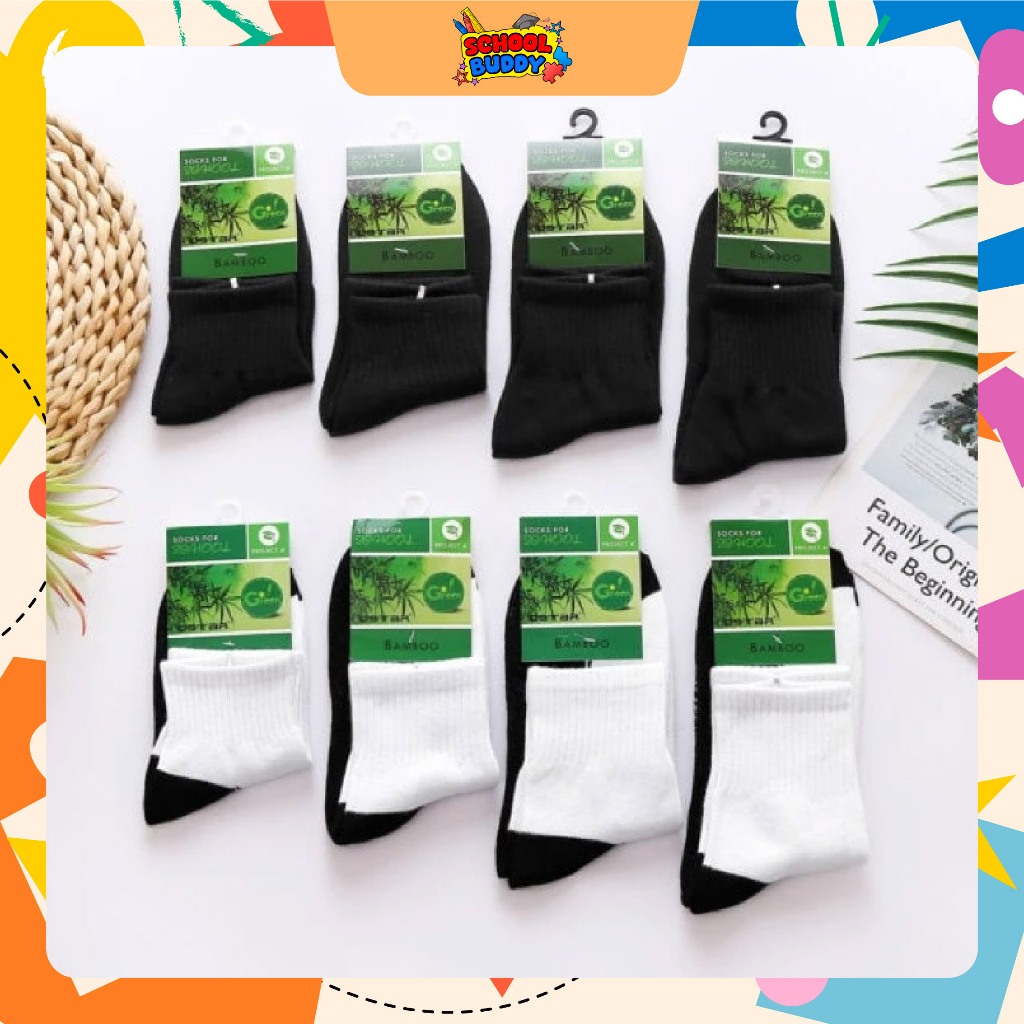 (1 Pair) Premium BAMBOO Fibre School Socks (Black /White Black) Stokin ...