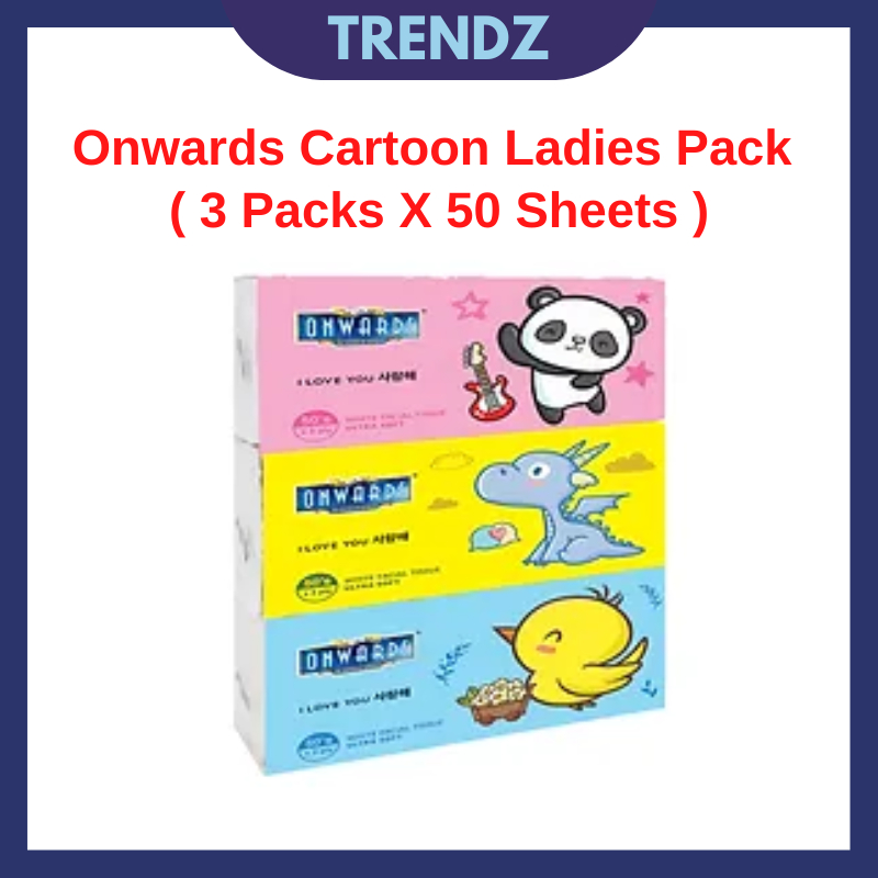Onwards Cartoon Ladies Pack Tissue White Facial Tissue 50 Sheets x 3 ...
