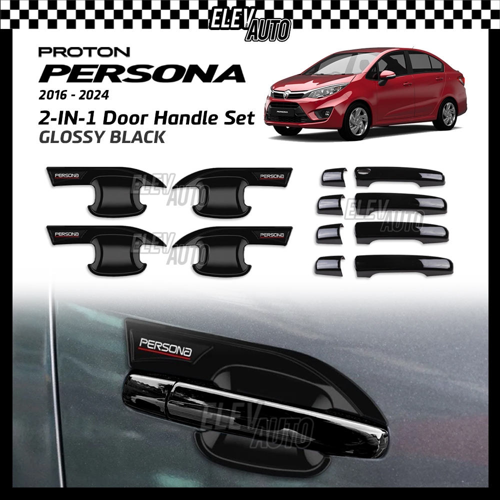 Proton Persona VVT 2016 - 2024 GLOSSY BLACK Door Handle Set Bowl Cover ...