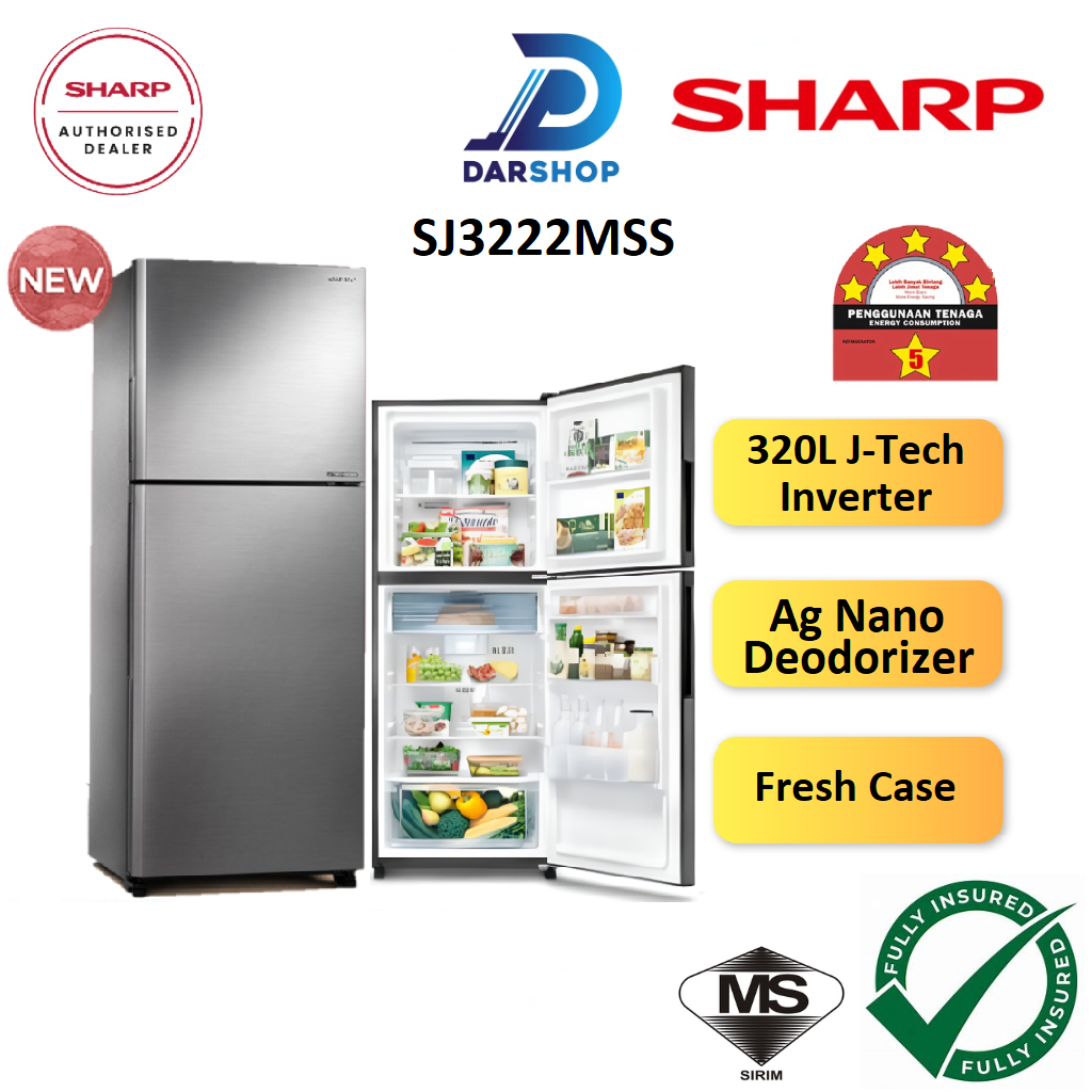 Sharp Refrigerator 2 Door Inverter 320L Fridge Peti Sejuk Peti Ais 2 ...