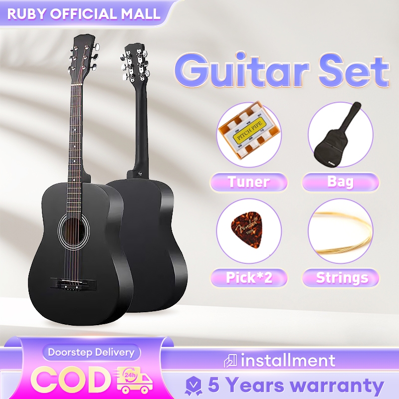 Guitar 38 Inch guitar Black Standard Size gitar acoustic guitar round ...