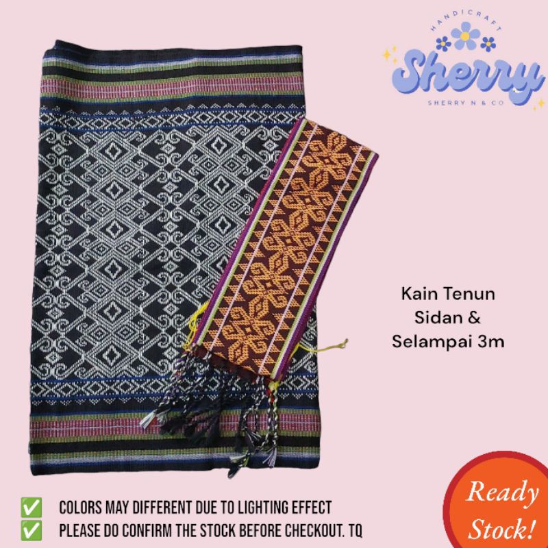 Set Kain Tenun Sidan Warna Hitam Set Selampai Tenun Benang Biasa Basic ...