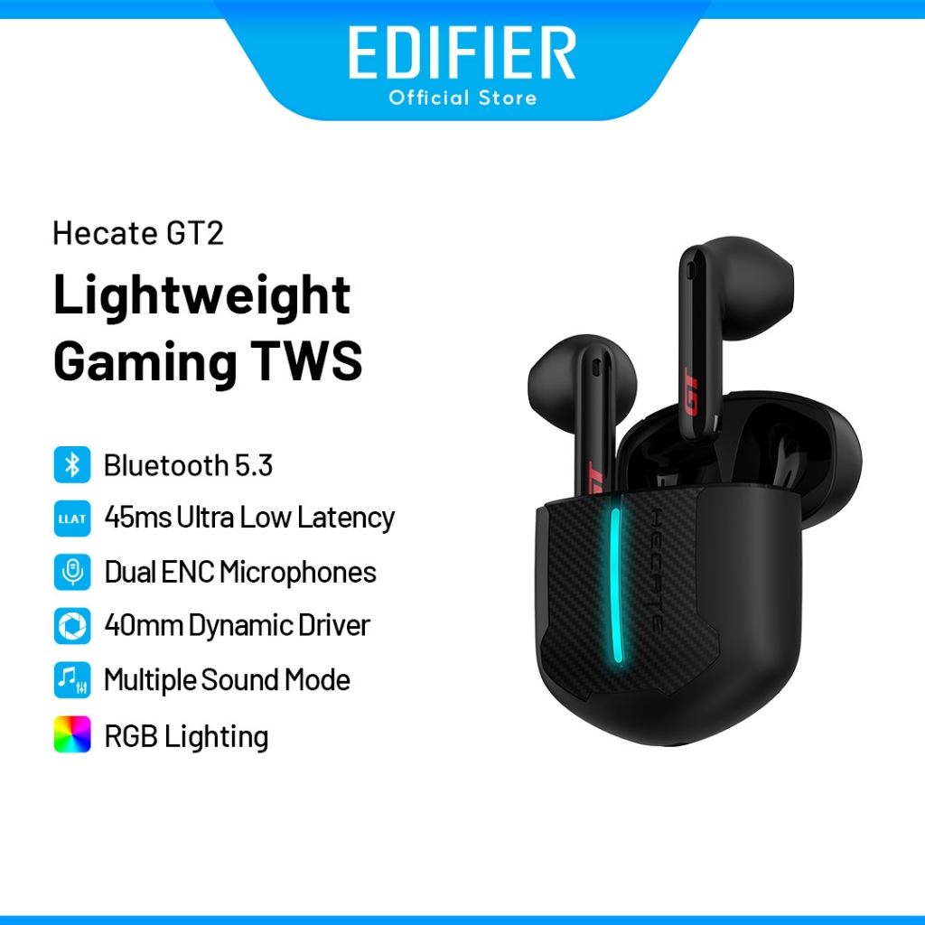 Edifier Hecate GT2 Gaming Earbuds - Bluetooth V5.3 | 13mm Dynamic Driver | Low Latency | Light ...