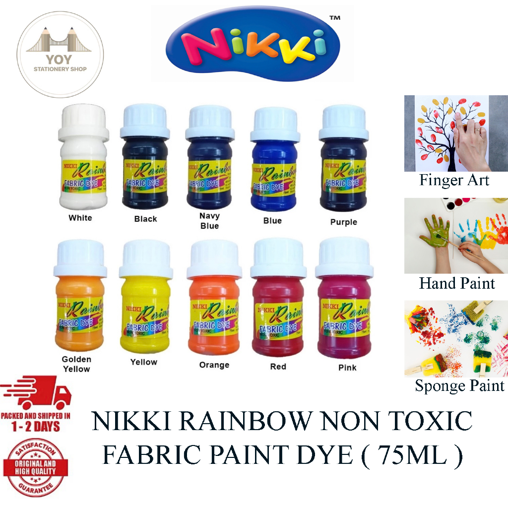 NIKKI RAINBOW NON TOXIC FABRIC PAINT DYE 75ML / PEWARNA KAIN / COLOUR ...