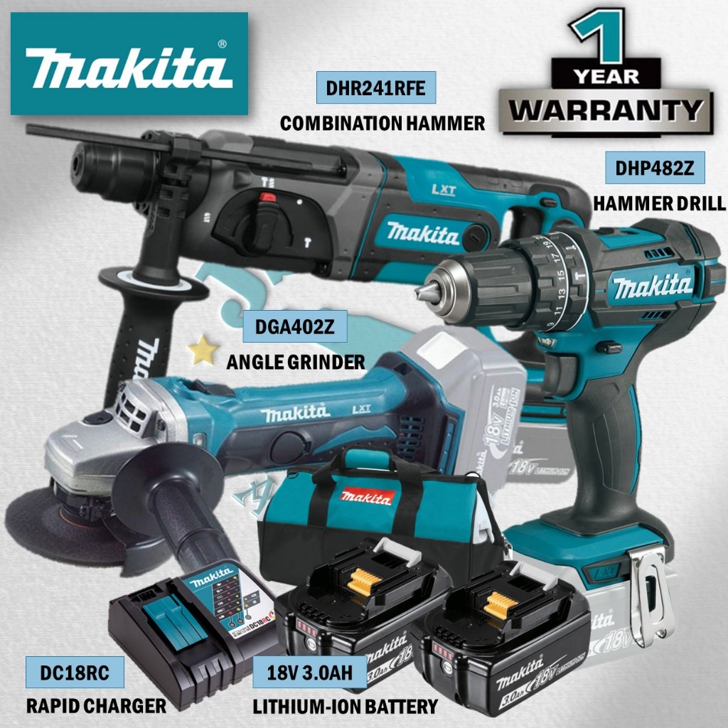 MAKITA 18V Cordless Combo Set RM2298 ( DHR241RFE Combination Hammer / DGA402Z Angle Grinder ...