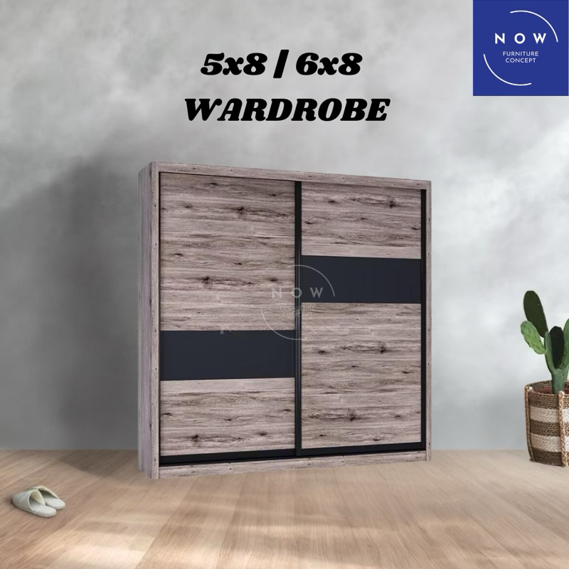 [ FREE INSTALLATION ] 5x8 | 6x8 BIG WARDROBE/CUPPUCINO WARDOBE/SLIDING DOOR/BLACK FRAME/ANTI ...