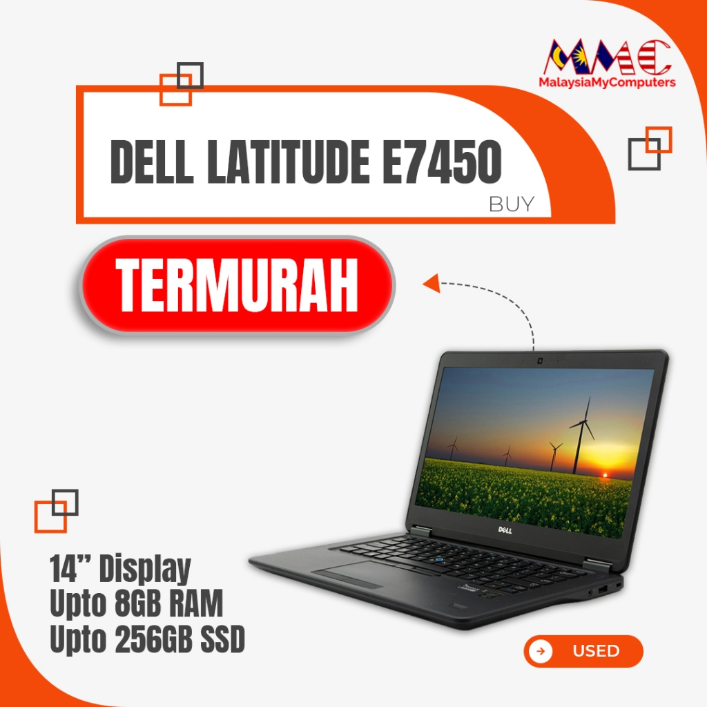 LAPTOP DELL LATITUDE E7450 14" INTEL CORE i5 5TH GEN - 8GB RAM - 256GB SSD STORAGE WINDOWS 10 ...