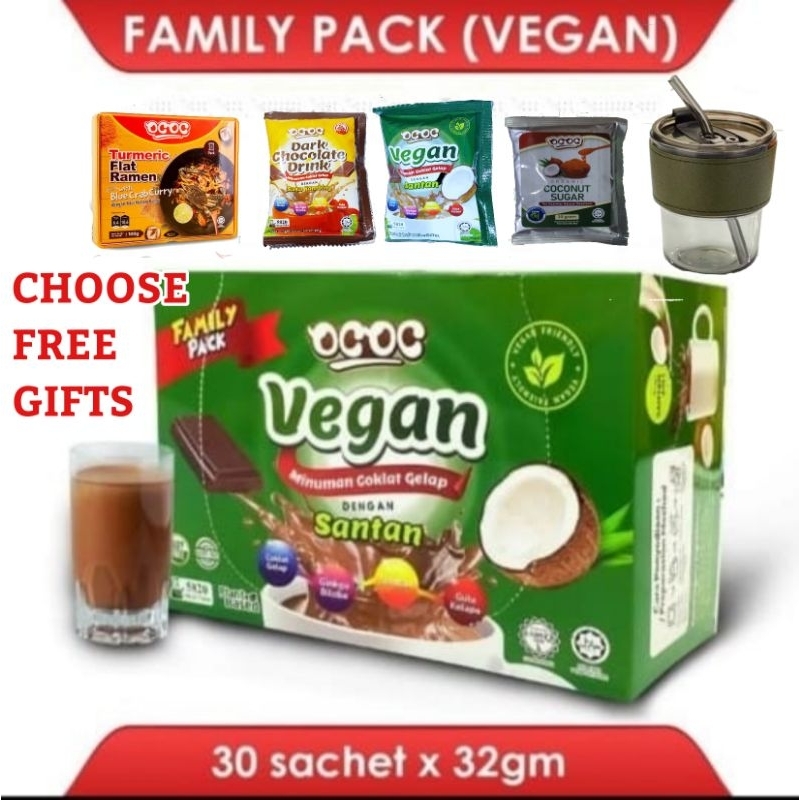 OCOC Vegàn Dark Chocolate 30 sachets + 3 sachets/free gifts Family Pack Dr Rizal | Shopee Malaysia